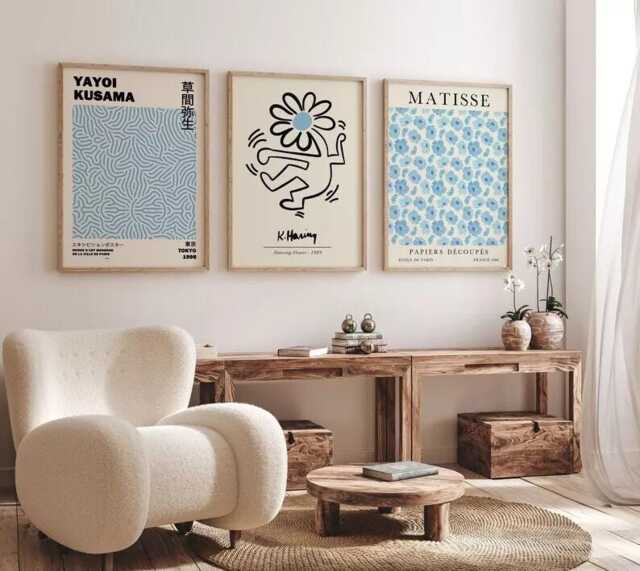 Set Of 3 Matisse Keith Haring Blue Wall Art Posters Poster Prints by ...
