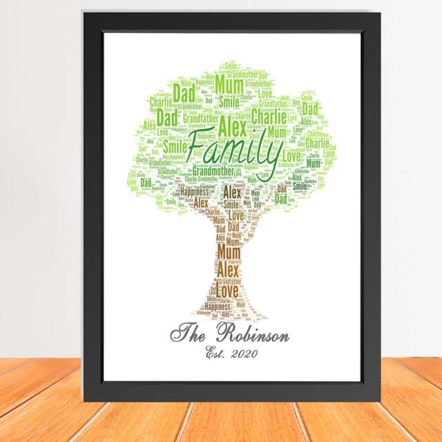 Personalised Family Tree Word Art Print -Birthday, Mother's Day Gift ...