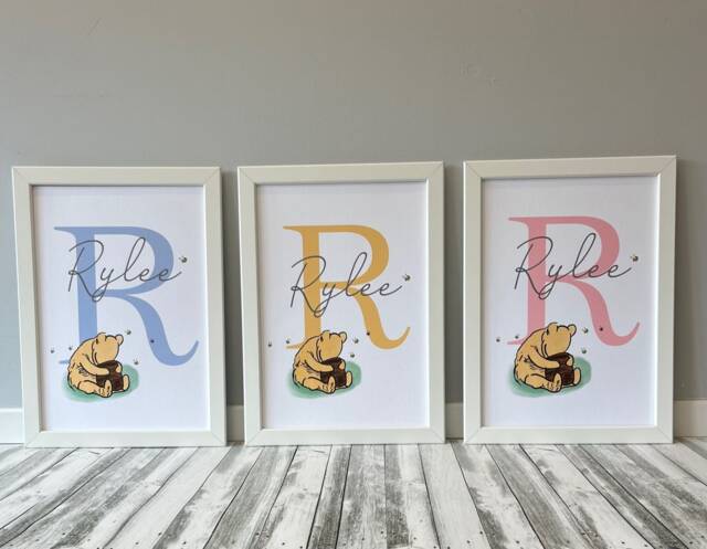 Winnie The Pooh Personalised Name Print - Nursery New Baby Gift Initial ...