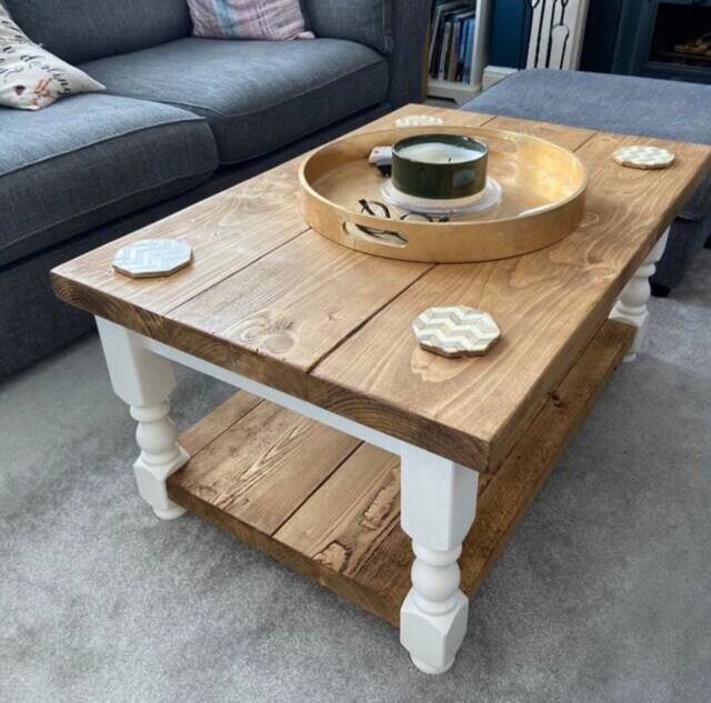 Farmhouse Coffee Table - Rustic With Shelf by Etsy | ufurnish.com