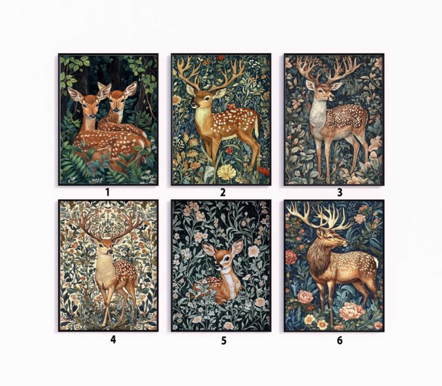 William Morris Poster Set, Deer Poster, Prints, Botanical Decor, Floral Art, Kew Gardens Jungle ...