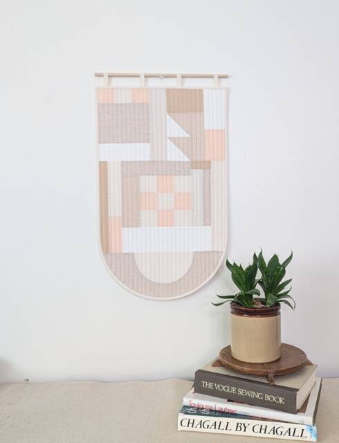 Quilted Wall Hanging in Neutrals - Rounded Bottom Contemporary Improv ...