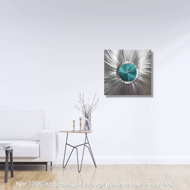 Large Teal Wall Clock - Oversized Modern Metal Art, Abstract Unique ...
