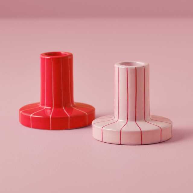 Red & Pink Striped Ceramic Candle Holders by Etsy | ufurnish.com