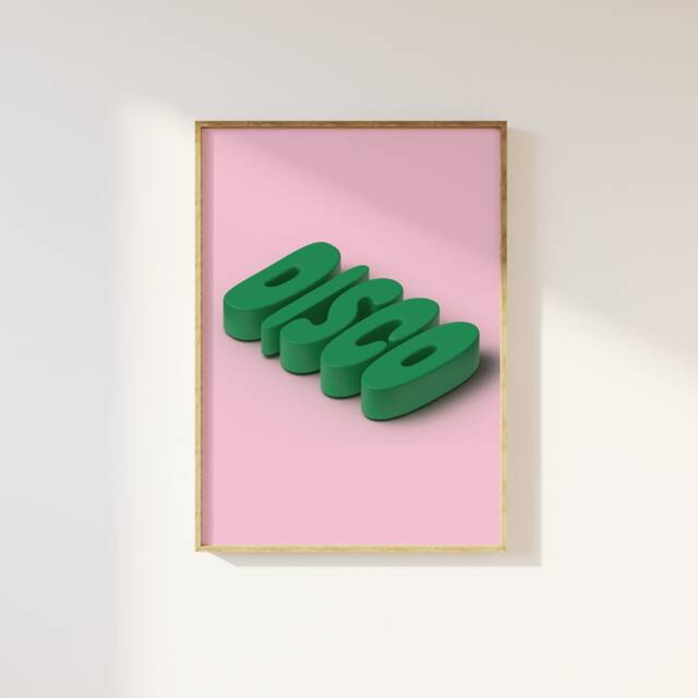 Disco Typography Pink & Green Print - Funky Disco, 70S 80S 80S, 3D ...