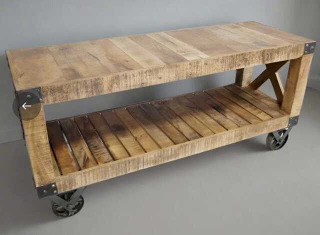 Mango Wood Rustic Tv Stand On Wheels -Industrial Metal & Television ...
