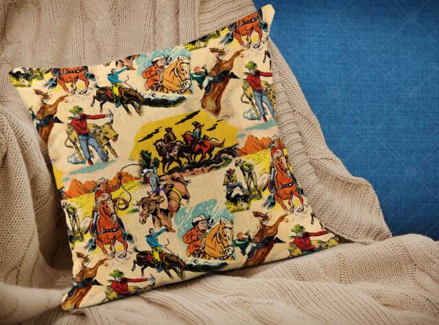Linen Pillow Cover - Vintage Rodeo Cowboy Country Western Throw Farm ...