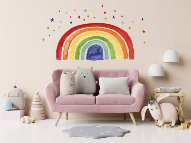 Rainbow & Stars Ink Style Children's Room Decor Removable Wall Stickers ...