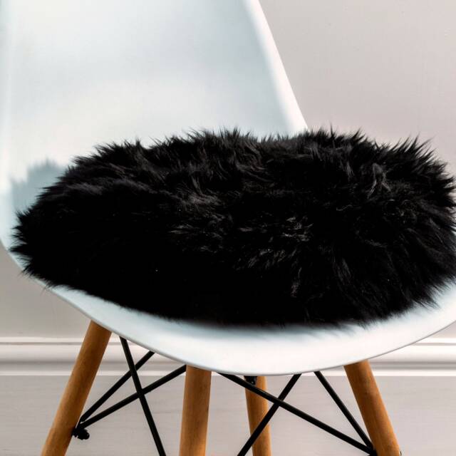 Round Sheepskin Chair Pad - Black by Etsy | ufurnish.com
