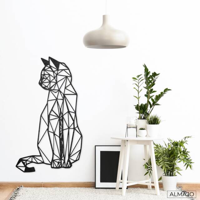 Cat Wall Decoration, Geometric Wooden Cat, Decor, Animal Art, Home Gift ...