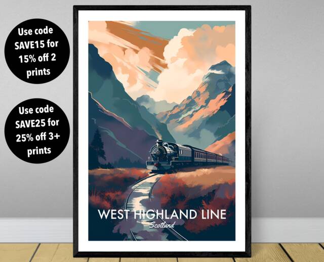The West Highland Line Scotland Train Travel Poster Art Print, Scottish ...
