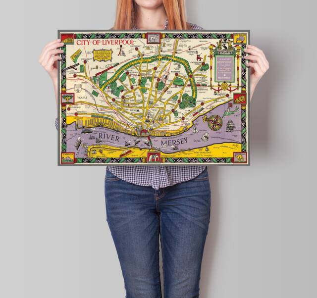 Map Of Liverpool- Merseyside Old Map- Vintage Pictorial River Mersey ...