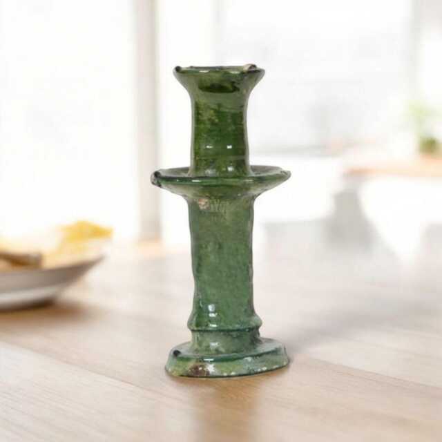 Antique Moroccan Tamegroute Candle Holders, Green Candlestick Holder, Handmade Green Glazed ...