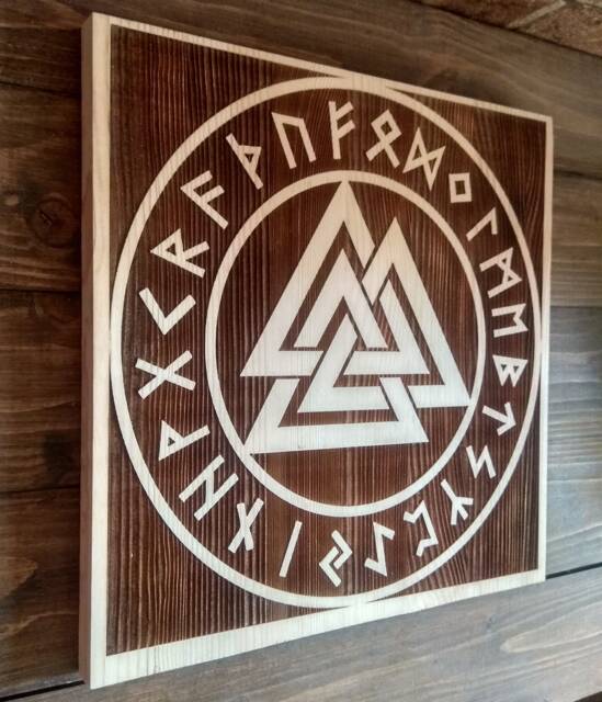Wood Burning Viking Symbol Valknut Wall Art, Norse Mythology Hanging ...
