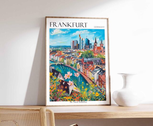 Frankfurt Germany Travel Poster Colorful Cityscape Art Print by Etsy ...