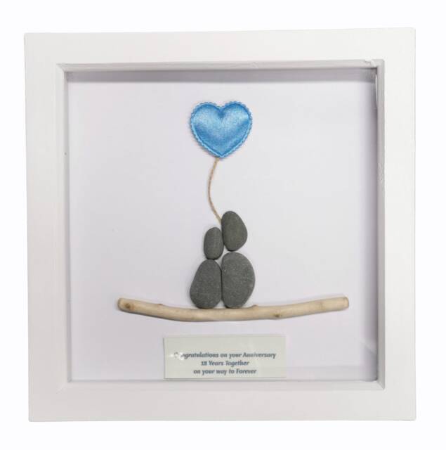 Personalised Blue 18Th/65Th Wedding Pebble Art Anniversary Frame ...