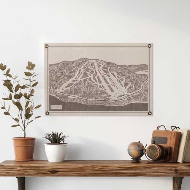 Pleasant Mountain Me Map Felt Poster Banner - Vintage Ski Snowboard ...