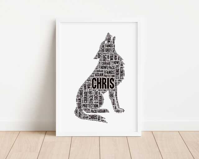 Personalised Wolf Print - Custom Word Wall Art Frame Birthday Gifts For ...