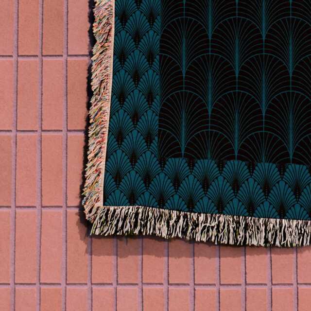 Dark Blue Art Deco Pattern Woven Cotton Throw Blankets by Etsy ...