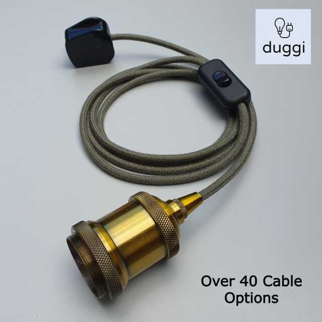 Vintage Brass Plug in Pendant Light - Fabric Cable, Lamp Holder & E27 ...