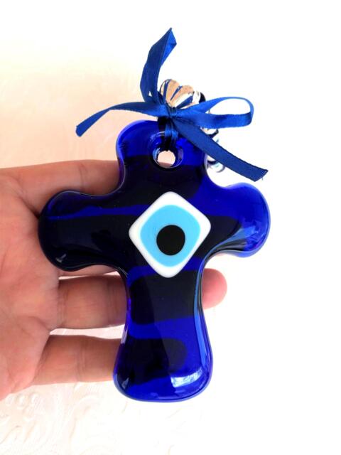 Evil Eye Cross Wall Hanging - Housewarming Gift, New Home Decor, Greek ...