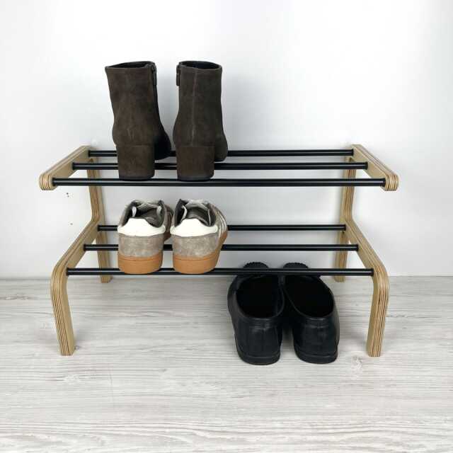 2 Tier Freestanding Wooden Shoe Rack - Small Shelf Stand Space Saving ...