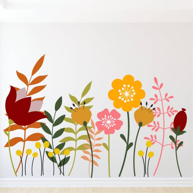 Large Flower Wall Decals With Stems, Decals, Vinyl Floral Wall Art by ...