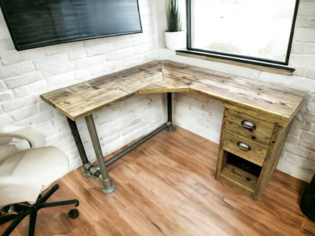 Rustic Desk Corner Two Board Mitre With Under Desk Cupboard, Storage ...