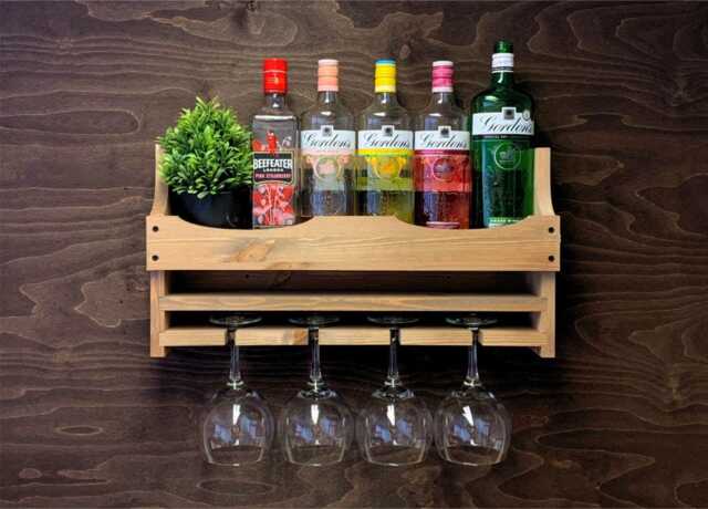 Personalised Rustic Wooden Gin Rack To Hold 4 Balloon Glasses & 6 ...