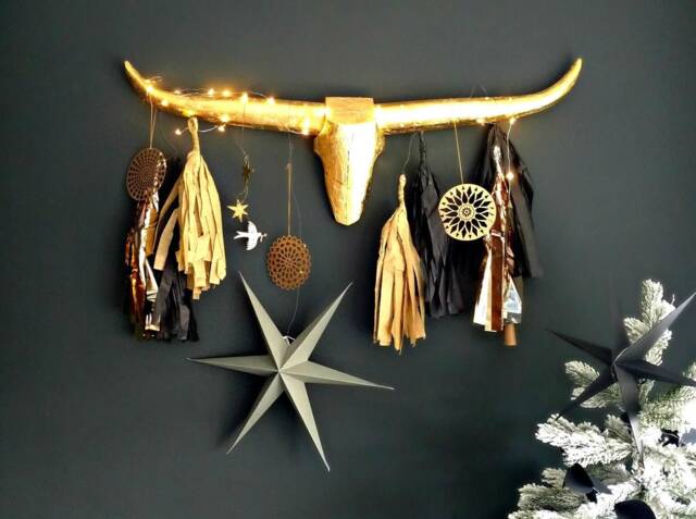 Luxury Gold Or Silver Cattle Skull - Cow Bull Steer Statement Wooden ...