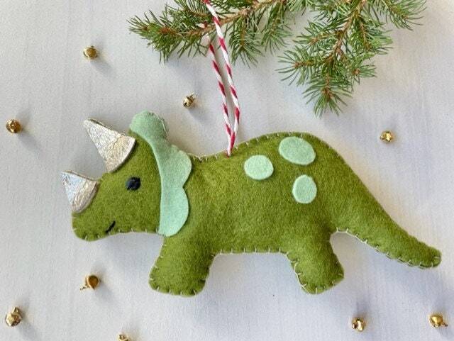 Felt Dino Ornament, Holiday Decor, Dinosaur Bauble, Gift, T-Rex ...