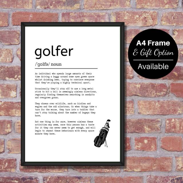 Funny Golfer Definition Print - Golfing Gift For Him Birthday Golf - A4 ...