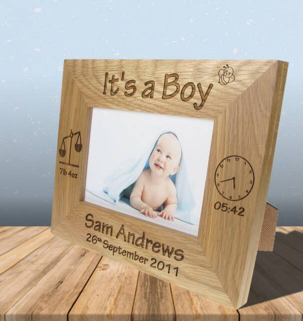 Newborn Baby Boy Personalised Engraved Solid Oak Photo Frame New Gifts ...