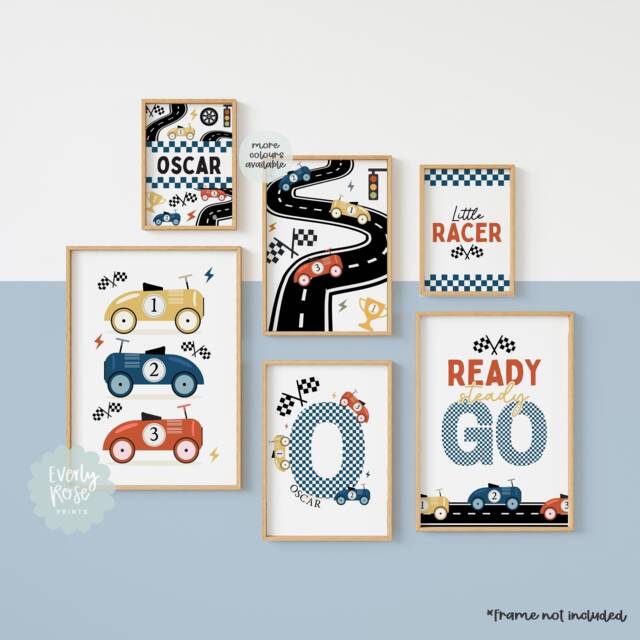 Set Of 6, Gallery Wall, Personalised, Race Car Prints, Vehicle Racing ...