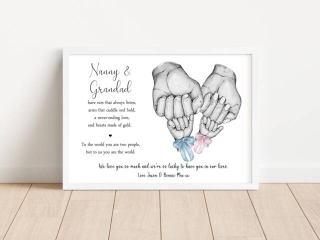 Personalised Grandparent Nan Grandad Fists Team Print Gift Baby Birth ...