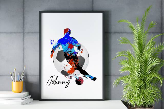 Personalised Football Print, Custom Footballer Sports Art, Shirt Gift ...