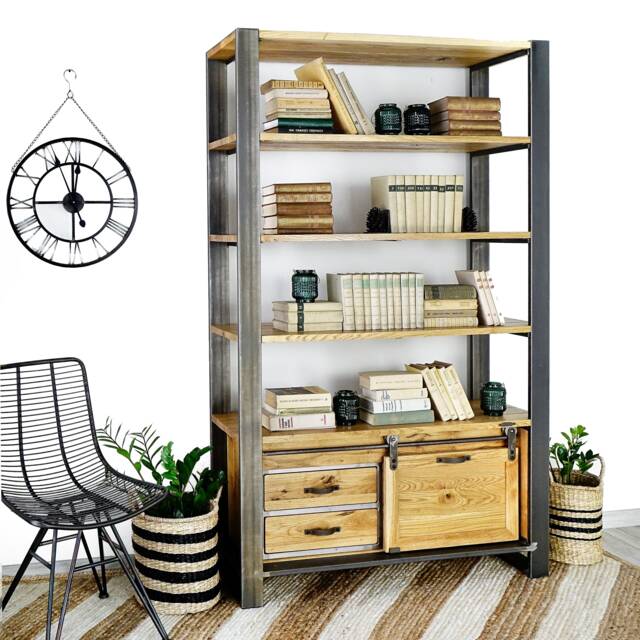 Solid Oak Factory Industrial Rustic Bookcase Handmade Bookshelf Storage ...