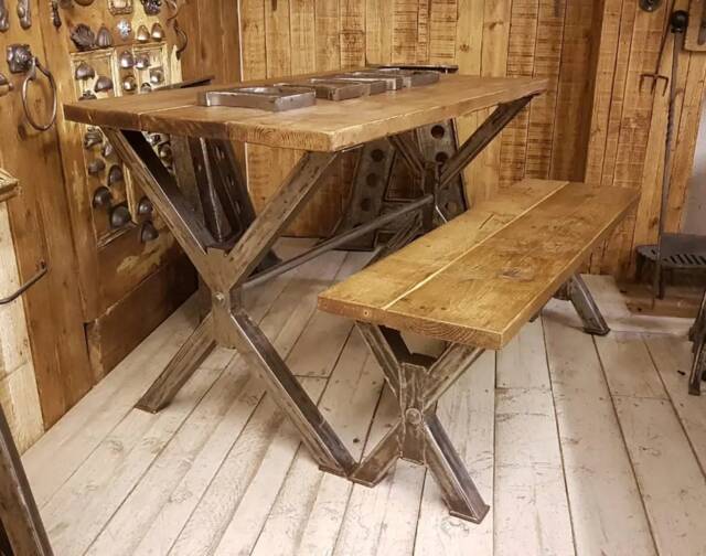 For??t Industrial Rustic Banbury X Shape Chunky Metal Steel Leg Large Long Desk Dining Table ...