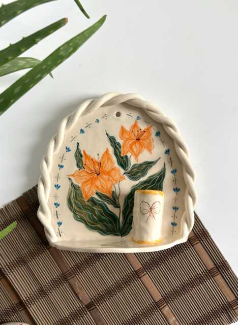 Handmade Ceramic Altar, Wall Shelf, Floral Art Deco, Hand-Painted ...