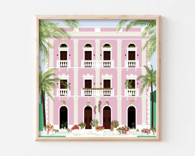Pink Puerto Rico Balcony Illustration Caribbean Wall Art Print For ...