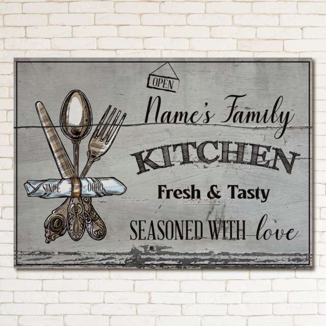 Personalised Kitchen Sign Family Rustic Dining Room Decor Wall Art ...