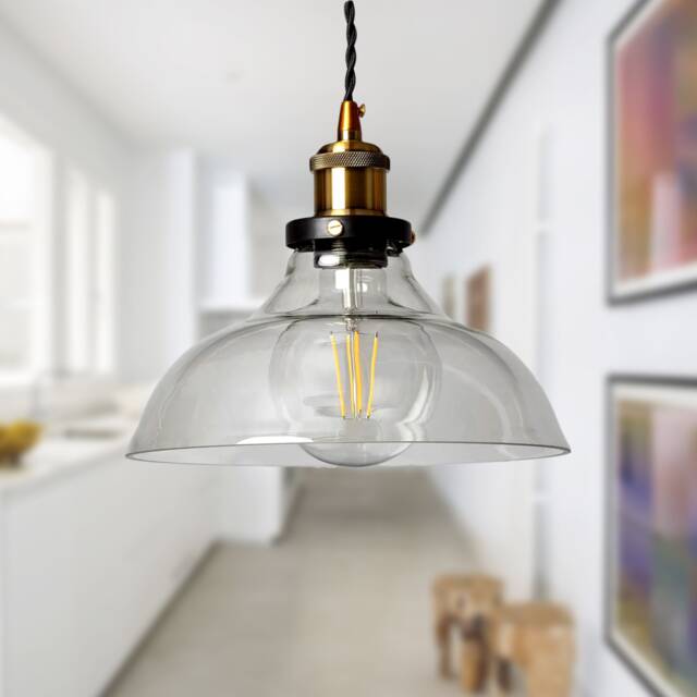 Tais - Cone Shade Glass Pendant Lamp, Industrial Kitchen Light, Hanging ...