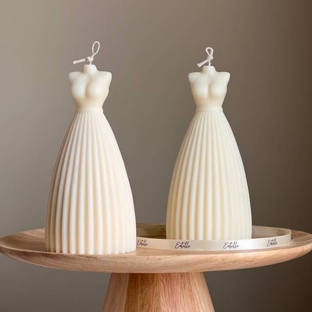 Wedding Dress Candle - Handmade Decorative Bridal Shower Pillar Shaped ...