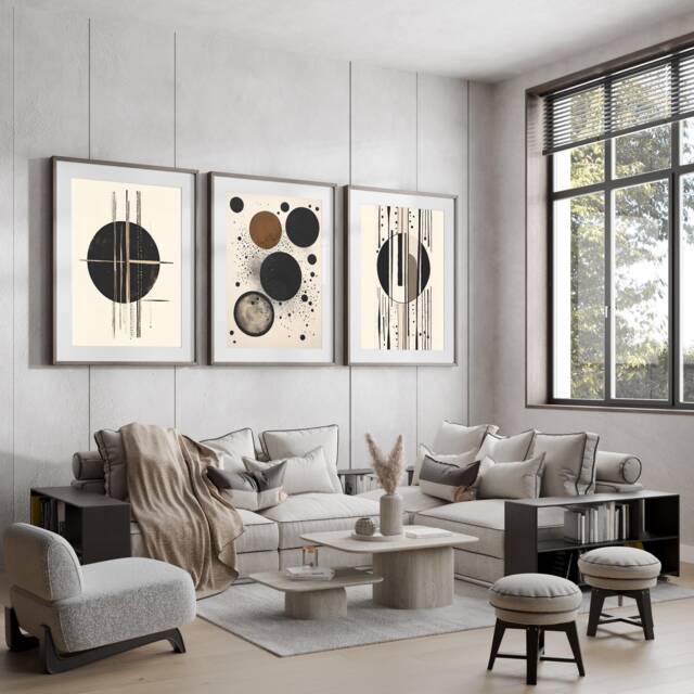 Neutral Abstract Art Prints, Modern Art, Beige Wall , Home Decor Set Of ...