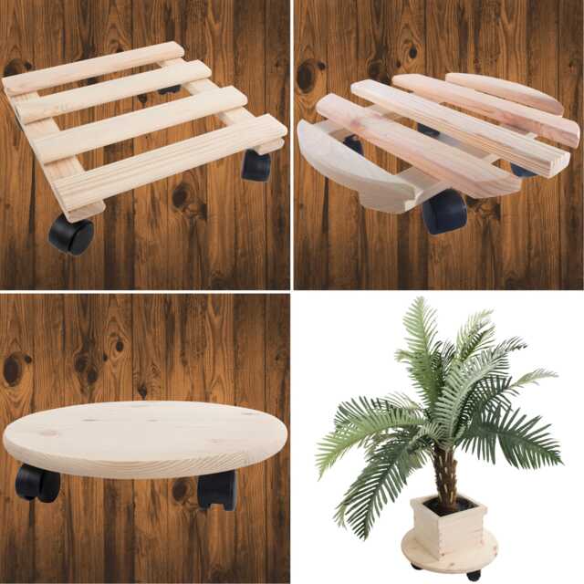 Wooden Plant Pot Caddy - Square Round Flower Wheeled Trolley Dolly ...