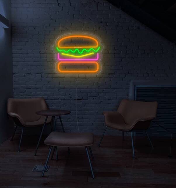Burger Neon Sign, Led Sign - Neon Bar Sign, Wall Decor, Fast Food ...