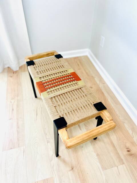 Hand-Woven Entryway Bench Mcm Style End Of Bed & Mudroom Seating ...