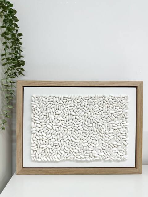 Neutral Mussel Shell Art - Modern Coastal Unique 3D Small Framed Canvas ...