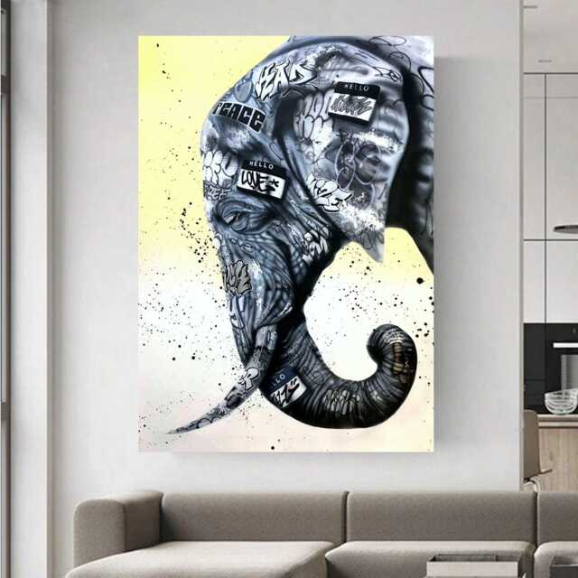 Elephant Graffiti Street Art Wall Deep Framed Canvas Or Paper Poster ...