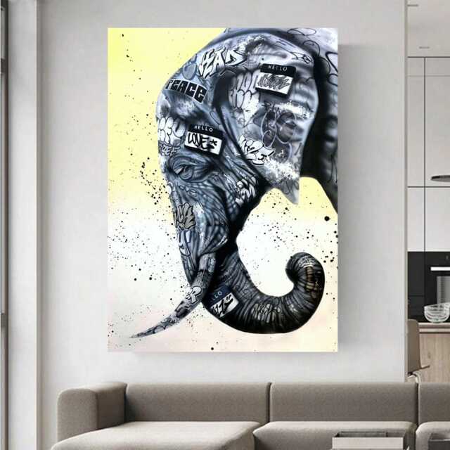 Elephant Graffiti Street Art Wall Deep Framed Canvas Or Paper Poster ...